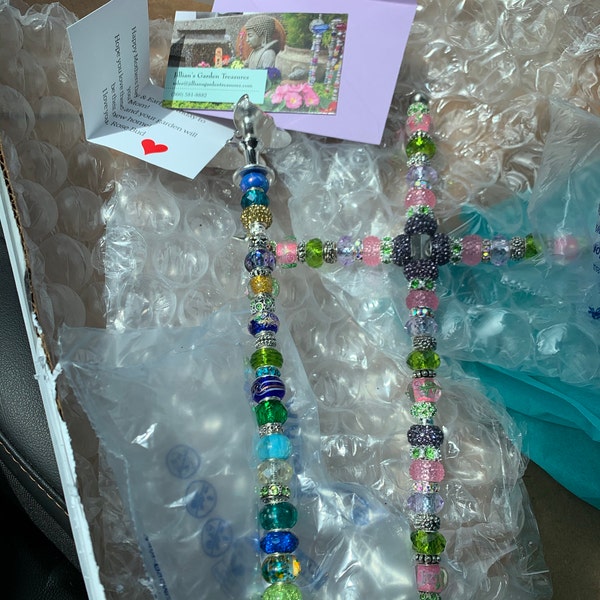 Beautiful Beaded Cross Garden Stake - Etsy