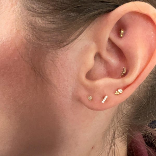 14K Gold CZ Beads Threadless Push Pin Labret Stud/nose/tragus/cartilage ...