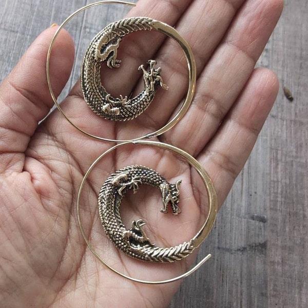 Dragon Hoop Earrings, Hoop Earrings, Dragon Hoops, Spiral Earrings ...