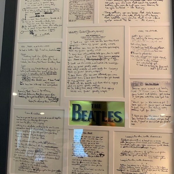 The Beatles Original Handwritten Lyrics Display Framed Montage #2 - Etsy