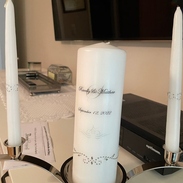 Personalized Unity Candle SET With Monogram, Champagne Gold Glitter ...