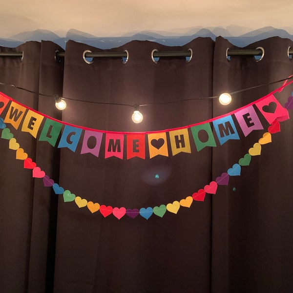Welcome Home Rainbow Felt Bunting and Optional Matching Heart Garlands ...