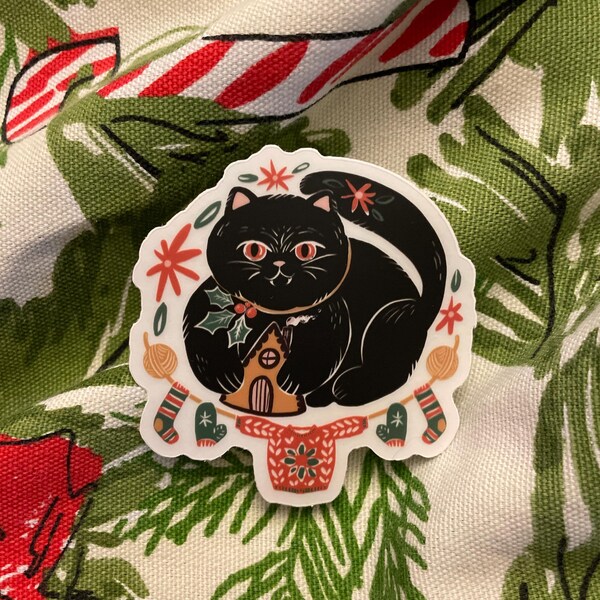 Krampus Cat Sticker, Clear Sticker, Holiday Sticker, Kitty Krampus ...