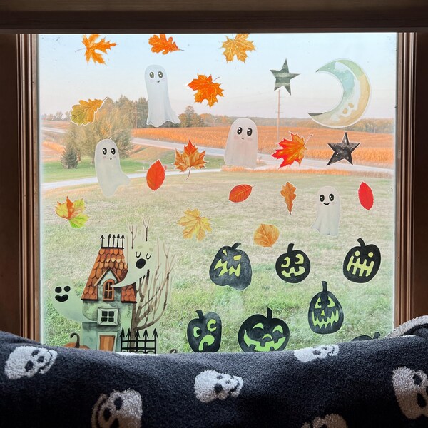 Cute White Ghosts Window Sticker Pack, Ghost Window Stickers, Halloween ...