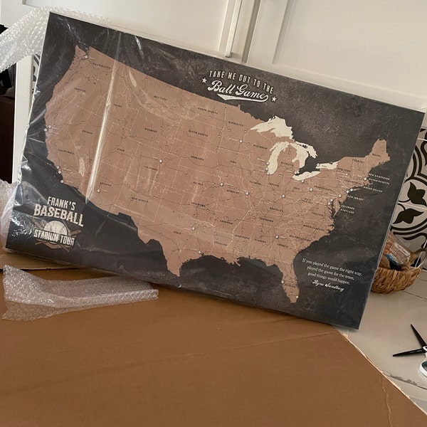 Vintage Baseball Stadium Tour Map, Push Pin Map for Ballpark Bucket ...