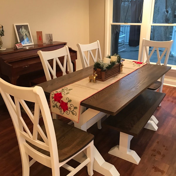HUNTER Custom Rustic Trestle Farmhouse Table | Rustic Truss Farm House ...