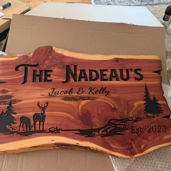 Live Edge Wood Sign - Wooden - Cedar - Carve - Cabin - Outdoor Sign ...