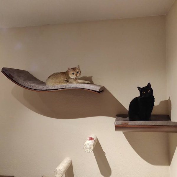 Beech Plywood Cat Wall Shelf With Sisal Climbing Steps - Modern Cat ...