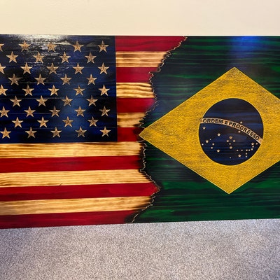 Rustic American Brazil Split Flag - Etsy