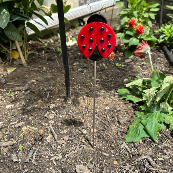 Fused Glass Lady Bug Plant Stake | Plant Decorations | Garden Art - Etsy