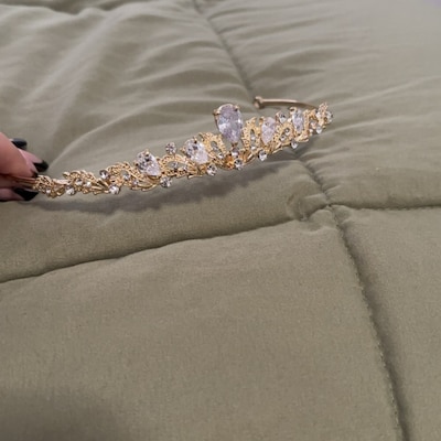 Fiona's Tiara in Gold Color Metal & Clear Crystal Faux Diamond Details ...