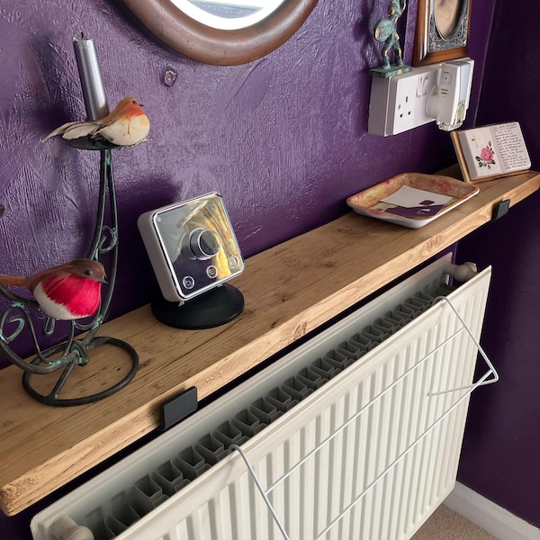 Hand Crafted Rustic Reclaimed Solid Pine Timber Radiator Shelf With ...
