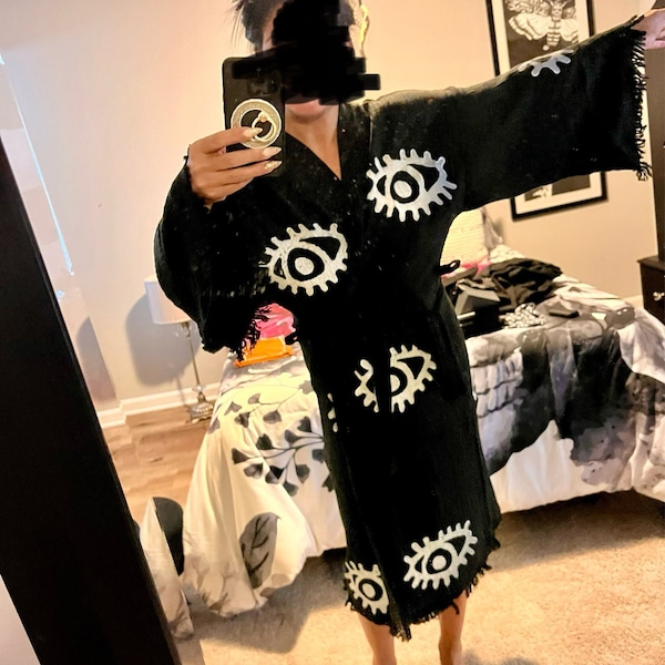 Handmade Muslin Cotton White Sun Moon Print Kimono Cardigan, Celestial ...