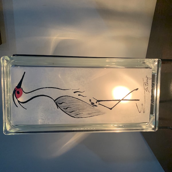 Lotus Lighted Glass Block, Zen Decor, Tropical Decor, Upcycled Retro ...