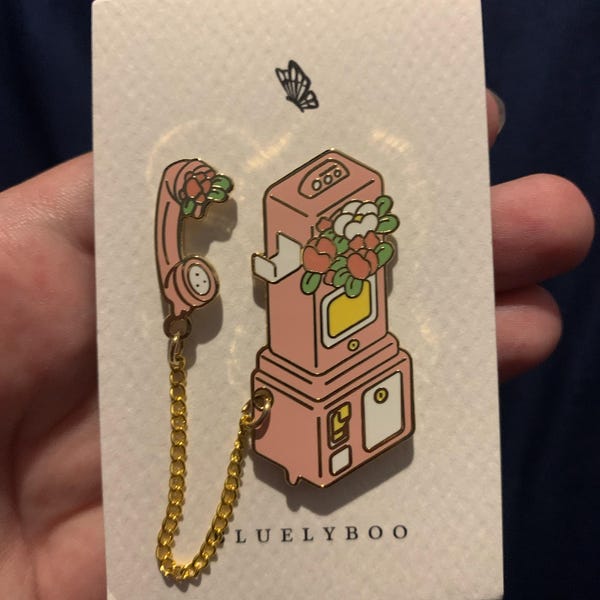 Pink Phone Enamel Pin - Aesthetic Cute Pastel Flowers Kawaii Gold Chain ...