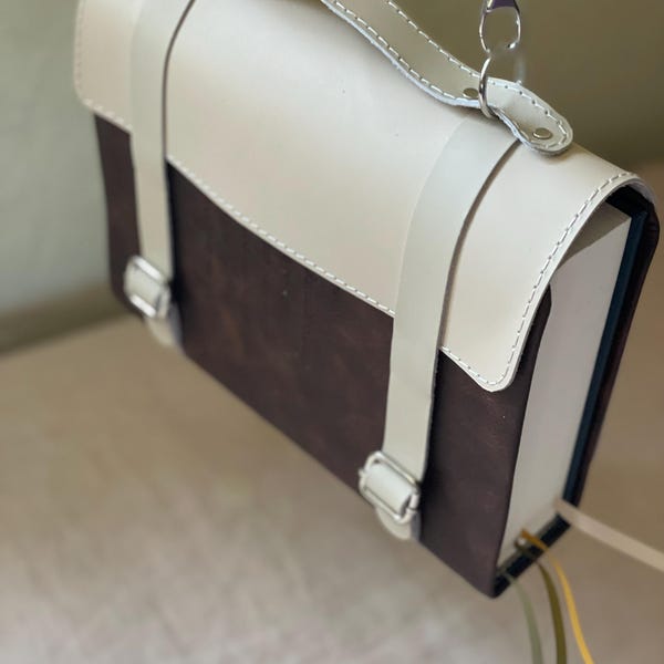 Handmade Leather Book Bag, Vintage Style Book Carrier With Straps, Book ...