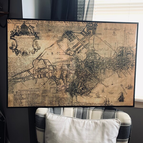 Old Boston Map, 1769 Historic Boston Map ,antique Boston Map, Bean Town ...