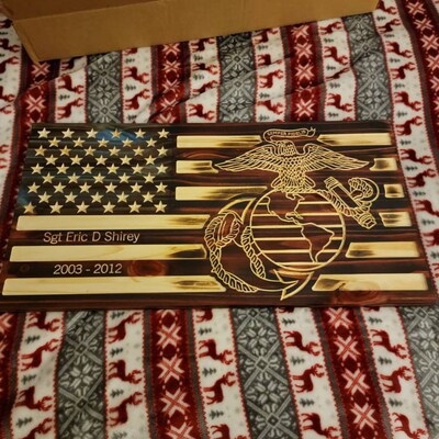 Rustic American Marine EGA Wooden Flag Custom Made From Premium Pine ...