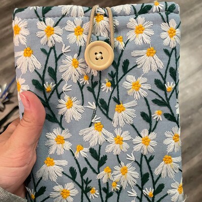 Linen Roses Book Sleeve, Embroidery Book Cover, Linen Flower Book Pouch ...