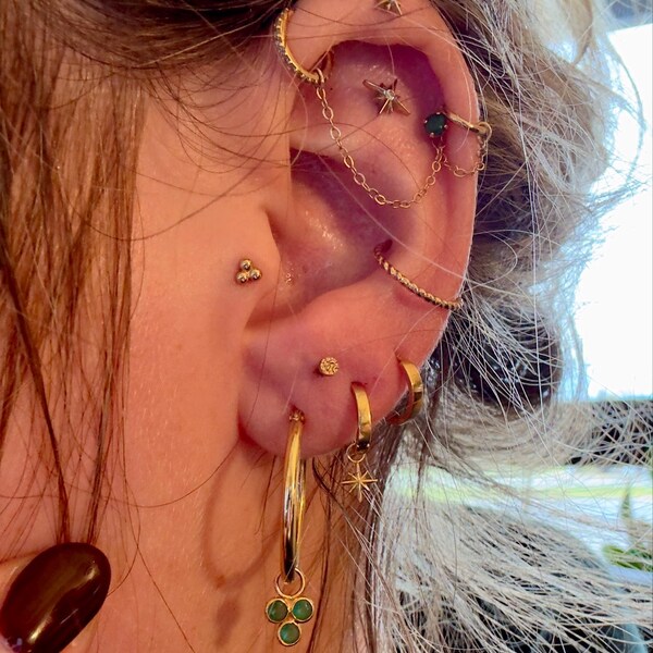 14k Solid Gold Spike Cone Rook Piercing Eyebrow Piercing Belly Button ...