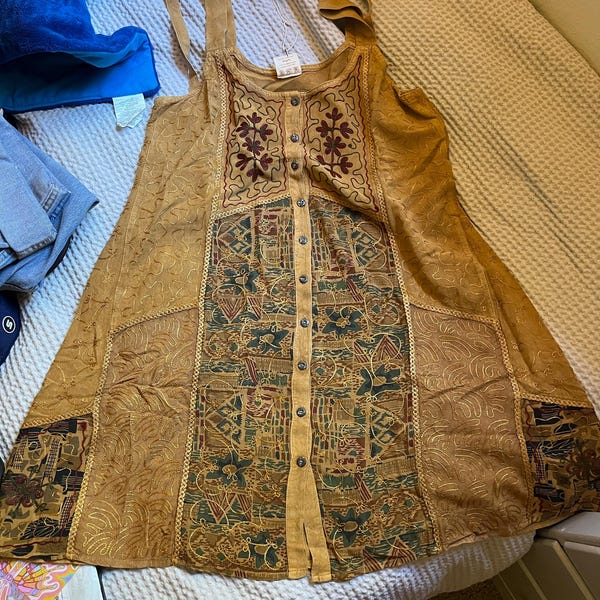 Bohemian Cottage Core Button Down Dress Duster, Embroidered Hippie ...