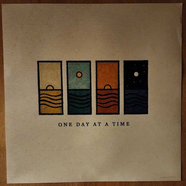 One Day at a Time Print: Sun & Moon Landscape, Minimalist Ocean, Earth ...