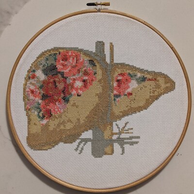 Floral Anatomical Liver Cross Stitch Pattern Cross Stitch Floral Liver ...