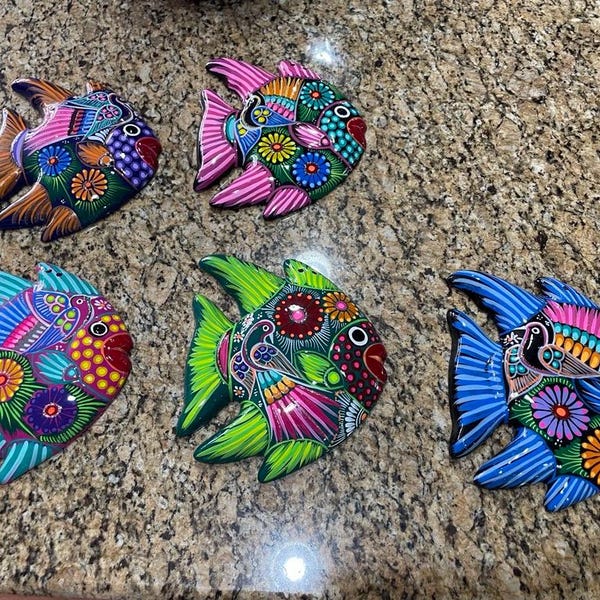 Colorful Hand-painted Guerrero Fish Wall Art | Mexican Artisan Decor ...