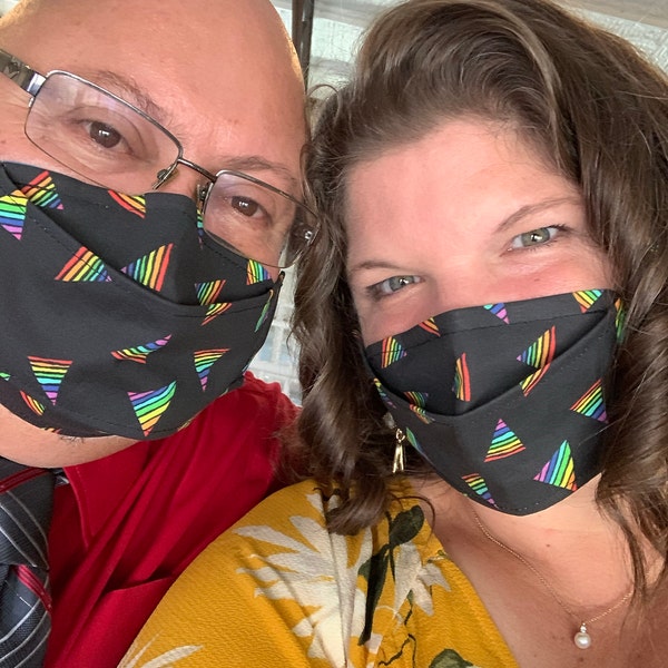 Lgbtq Fabric - Rainbow Striped Triangles on Black - Small by Thin Line ...