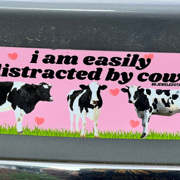 I Am Easily Distracted by Cows | Funny Cute Cow Lover Aesthetic Sticker ...