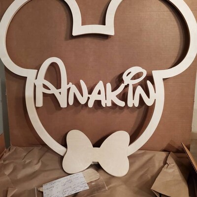 Wooden Mickey Mouse, Disney Mickey Mouse With Bow Tie, Wooden Name Sign ...