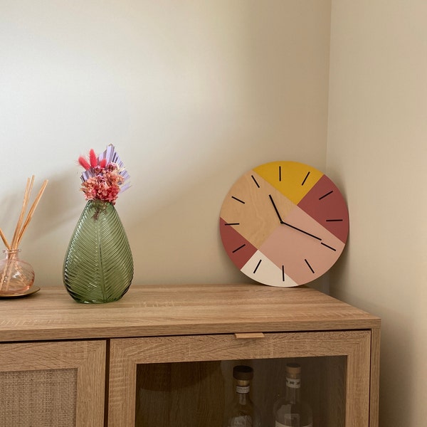 Scandi Wall Clock With Rose Color and Gold Geometric Scandinavian Clock ...