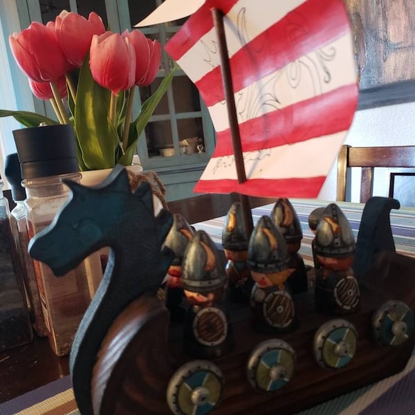 Viking Dragon Ship With Peg Dolls, Unfinished Wood - Etsy