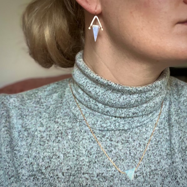 Triangle Moonstone Earrings, Rainbow Moonstone Earrings Gold, Sterling ...