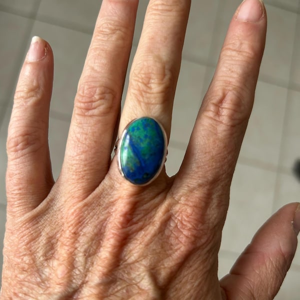 Azurite Malachite Gemstone Ring 925 Sterling Silver Ring Statement Ring ...