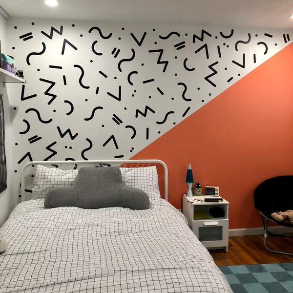 80s Abstract Pattern Wall Decal Set- 80s Style, Vintage Eighties Design ...