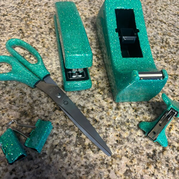 Teal Glitter Office Supplies, Teal Tape Dispenser, Teal Stapler, Teal ...