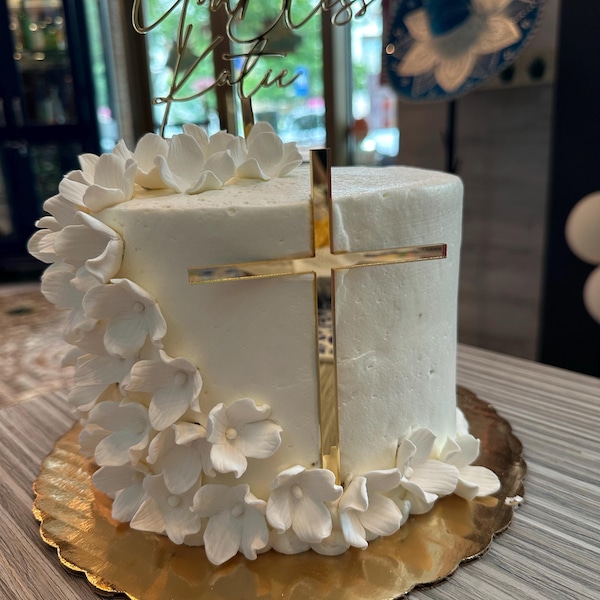 God Bless Gold Mirror Cake Topper Baptism Mi Bautizo Christening Charm ...