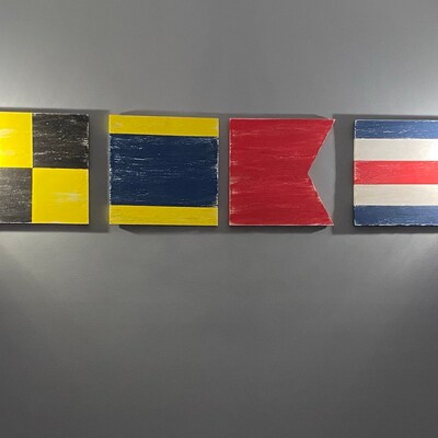 12 Wood Nautical Flag Wall Art. Custom Signal Flags. Nautical Gallery Wall Art. Nautical Home ...