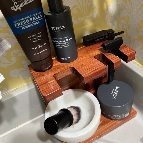 Men's Grooming Shaving Stand for Razors and Brushes, Premium Wood, Dad ...