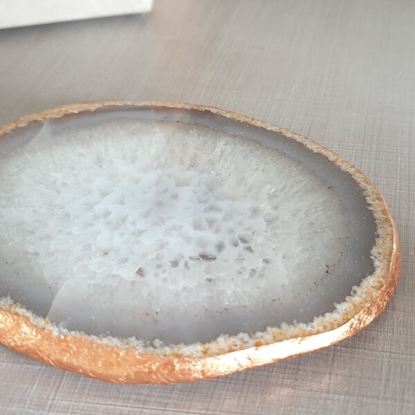 Agate Coaster in Light Grey /natural With Rose Gold / Copper Edge ...