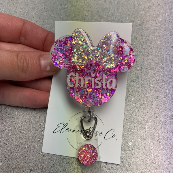 Custom Mouse Head Badge Reel, Badge Reel Nurse, Nurse Glitter Badge ...