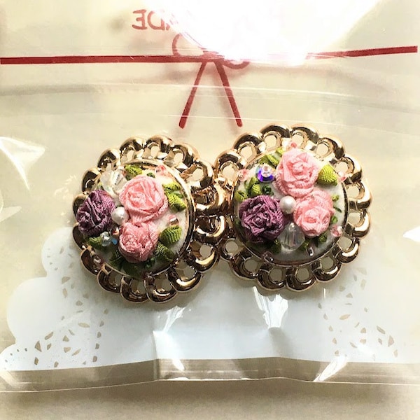 Set of Dorset Buttons, a Bunch of Roses 3,5 Cm, Brooches, Flowers 10 ...