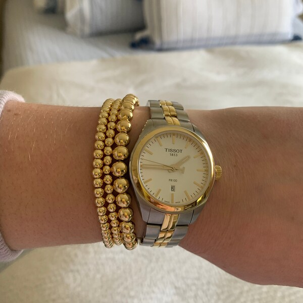 Gorgeous 18k Gold Filled Beaded Bracelet Featuring Slide Clasp Gold Bead Bracelet, Stackable ...