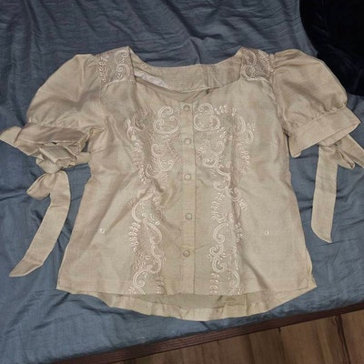 Modern Filipiniana Dress, Philippine Fabric, Formal Wear, Lace Overlay ...