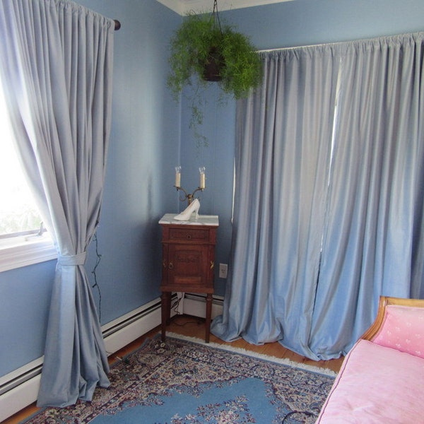 Pair of Baby Blue Velvet Curtains, Bedroom Velvet Curtains, Living Room ...