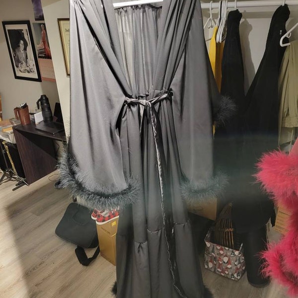 Dusty Pink Robe With Marabou Feather Trim - Long - Etsy Dusty Pink Robe With Marabou Feather Trim - Long - Etsy