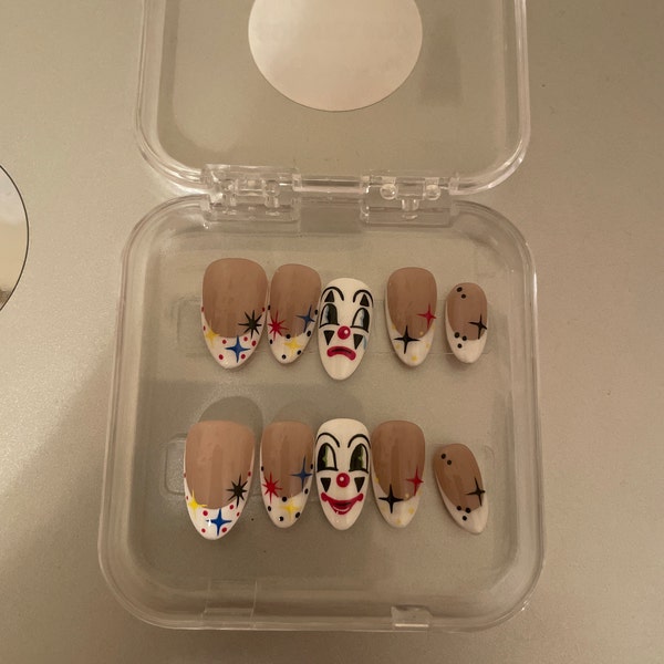 133 "as a Clown" Happy&sad Clowns Frenchtips Press on Nails | Custom ...