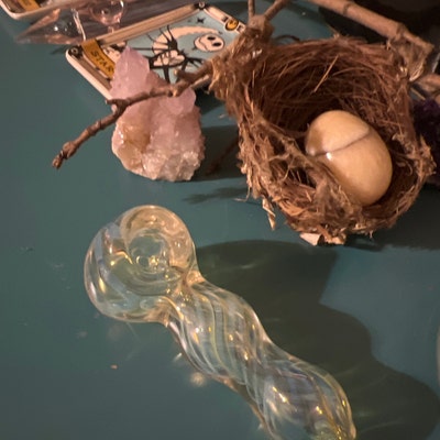 Yellow and Blue Fumed Glass Pipe Handmade Unique Golden Heady - Etsy