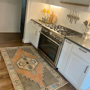 3x8 Beige Red Black Brown Turkish Runner, 3x8 Handmade Oushak Runner ...